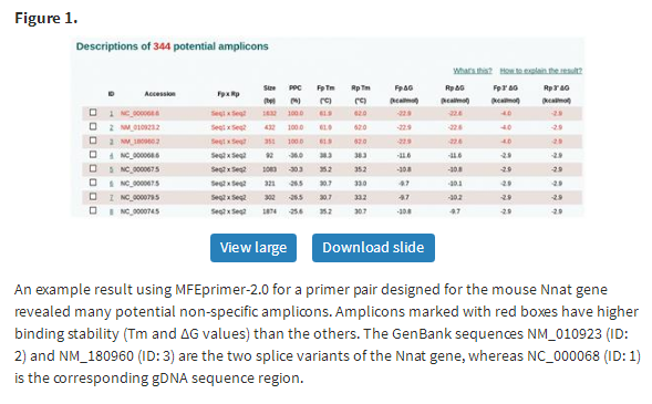 MFEprimer-2.0: a fast thermodynamics-based program for checking PCR primer specificity _引物序列